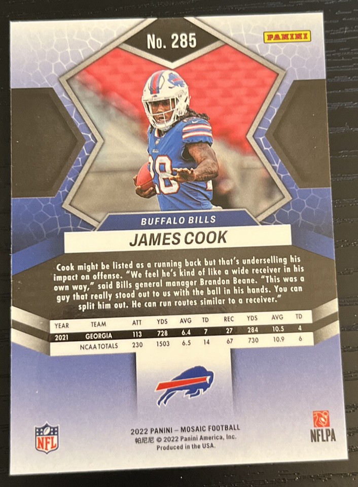 2022 Panini Mosaic Football James Cook Rookie Card RC # 285 NFL Buffalo ...