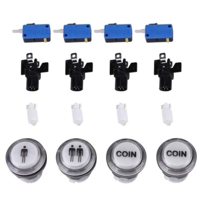 4x LED Arcade Game Start Push Button Kit Part 1 Player+2 Player+Coin ...