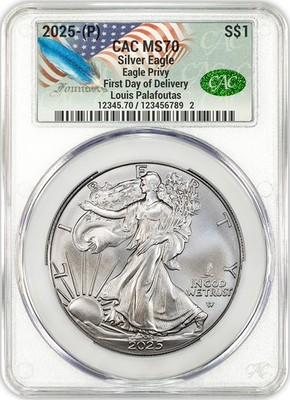 2025 (P) Silver Eagle First Eagle Privy FDD CAC MS70 Founders Label | eBay