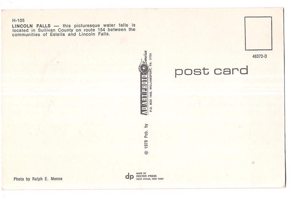 LINCOLN FALLS Water Sullivan County Route 154 Estella PA Pennsylvania ...