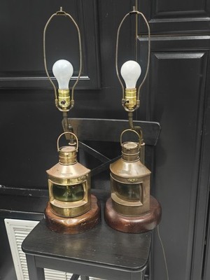 2 Vintage 1950s-60's Nautical Brass Table Lamps Lantern Maritime Ship ...