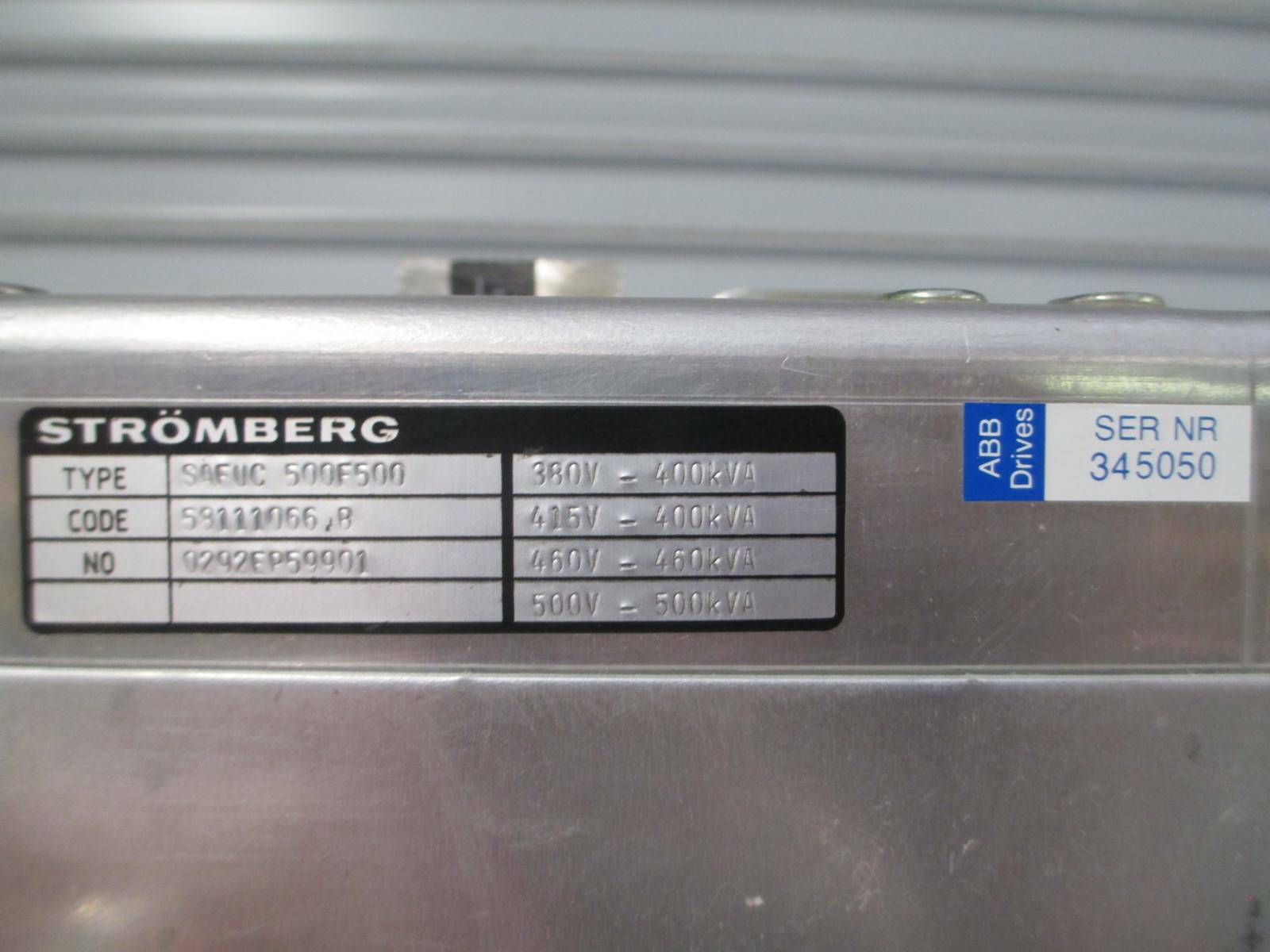 ABB 500 HP AC Drive SAFUC 500F500 Stromberg Allen Bradley 460 KVA 460V ...