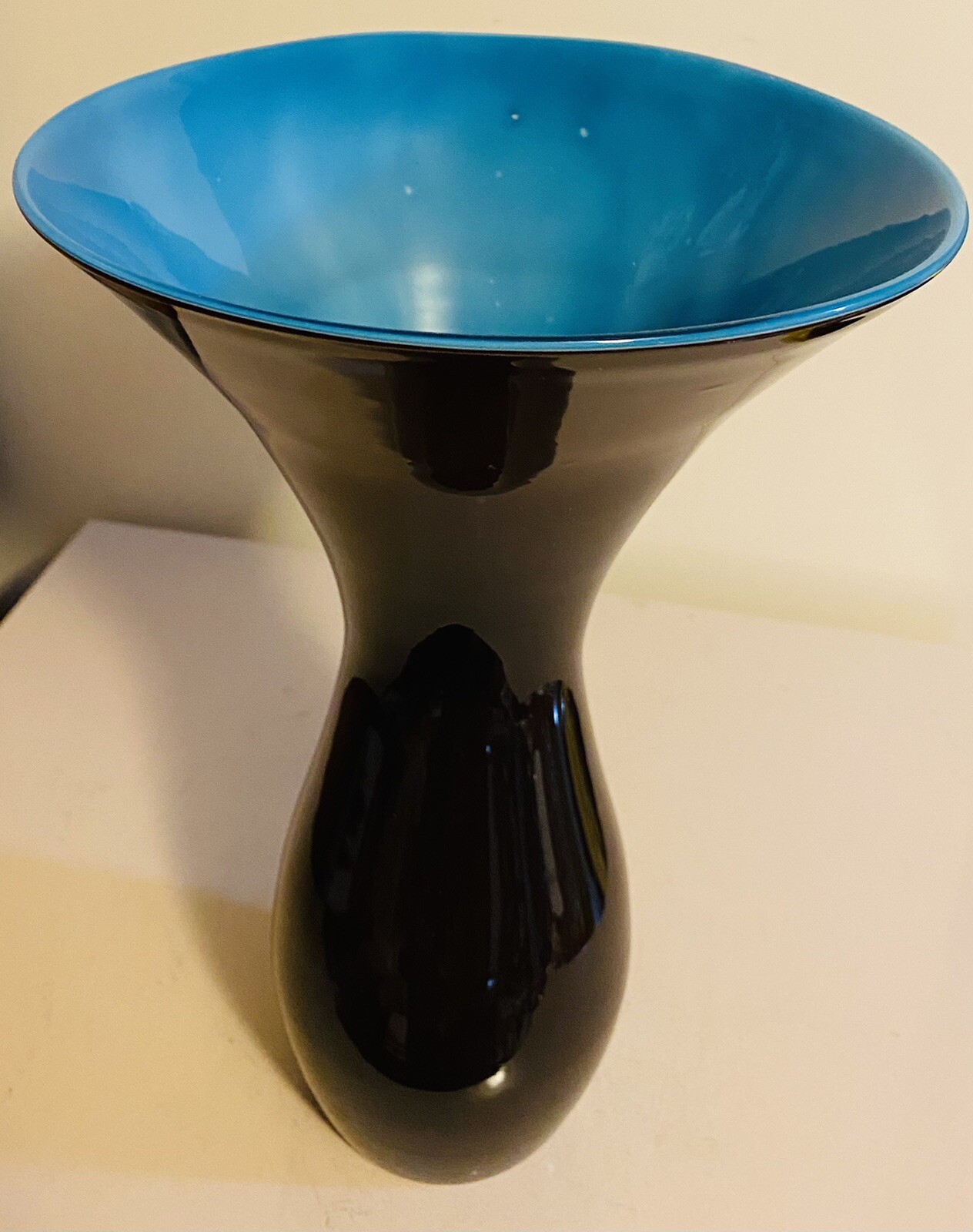 Vtg Murano Hand Blown Cased Glass Vase 12” H 8”Flare Rim Turquoise ...