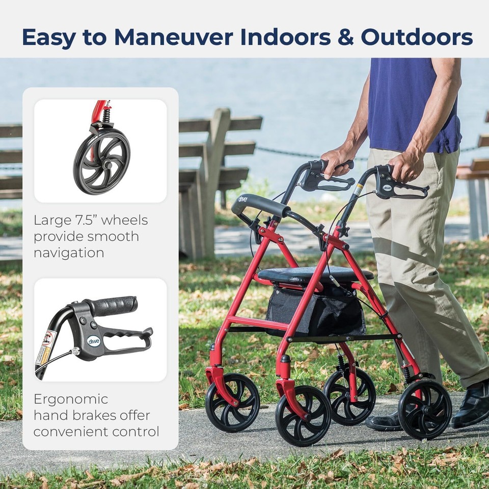 US Heavy Duty Folding 300lb Rolling Wide Seat Rollator Walker With 4 ...