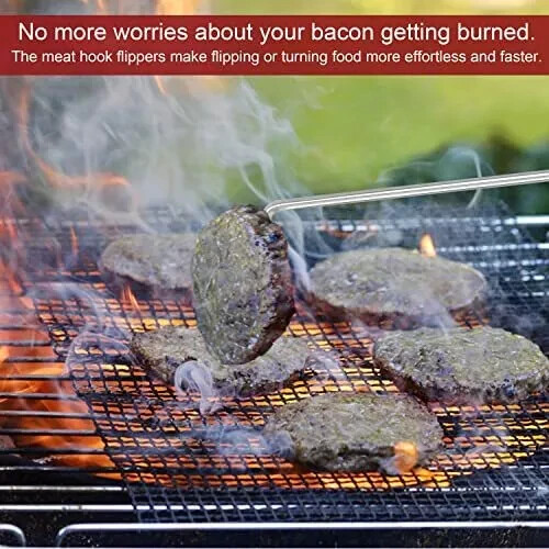 2 Pack Pigtail Food Flipper 17 Inch Meat Hook Flippers Turners with ...