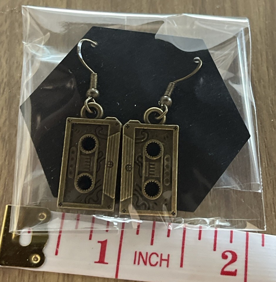 Music Tape Cassette Earring Set Dangle Unique Bronze Color New Retro ...