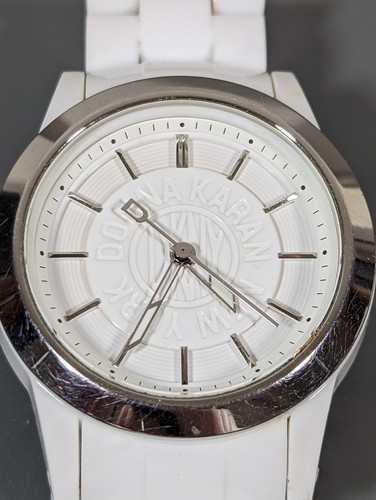 Womans DKNY White Dial Round Case Acrylic Link Bracelet Band Watch | eBay