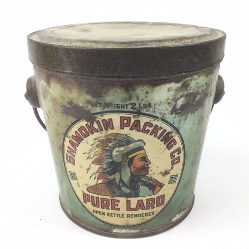 Shamokin Packing Co 2lb Pure Lard Can Tin Pail Native Chief Graphic ...