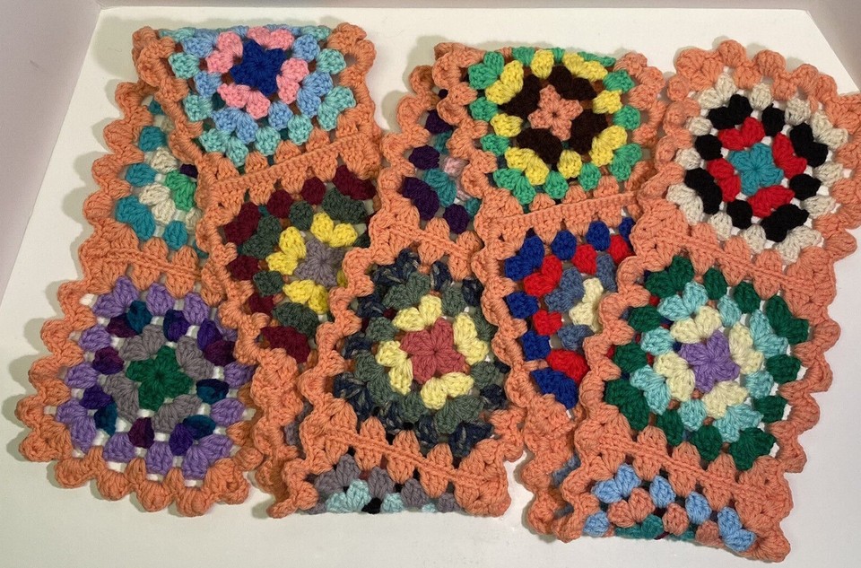Granny Square Scarf Multi-Color Handmade Crochet Crocheted Ruffle Edge ...