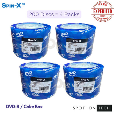 200 Spin-X DVD-R DVD White Inkjet HUB Print Blank media Disc 16X 4.7GB ...