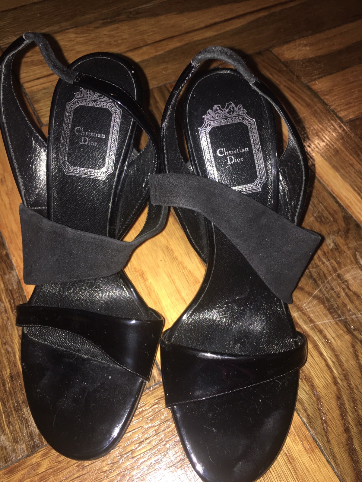 Christian Dior Black Patent Leather Slingback Heels. … - Gem