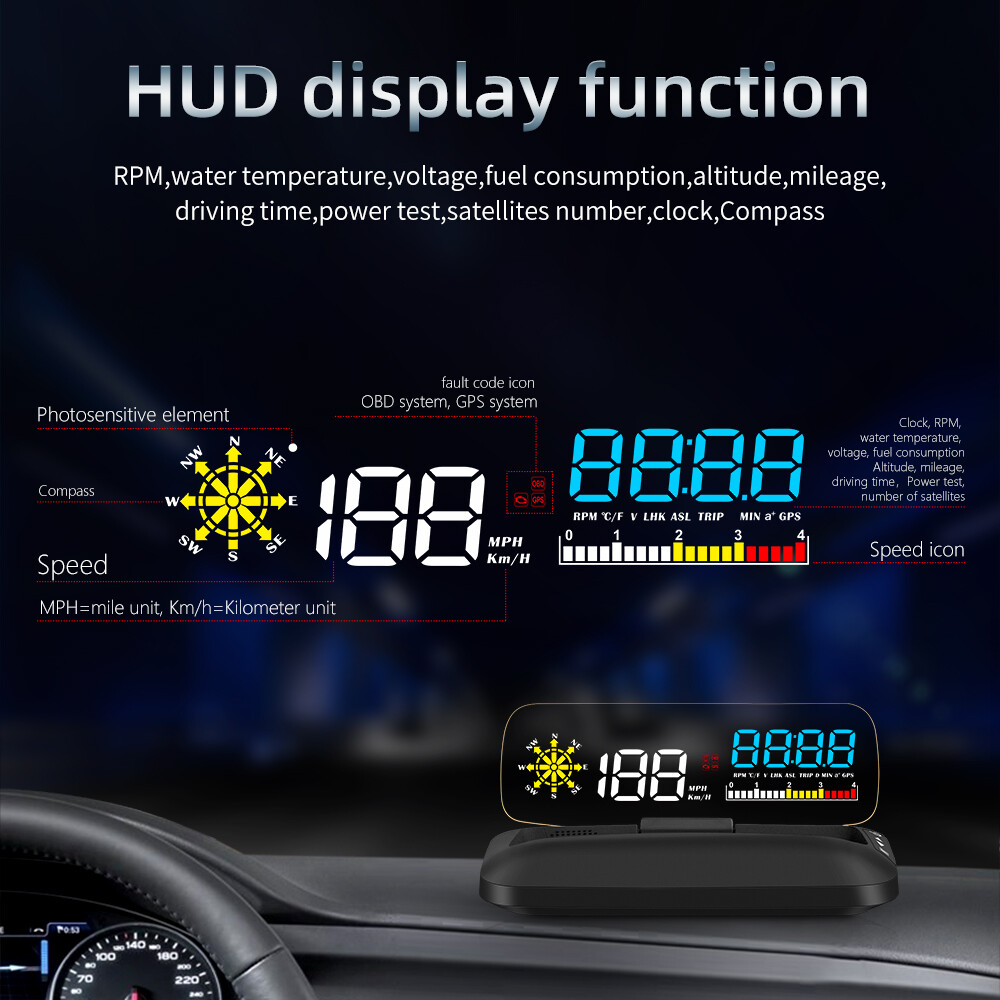 Universal HUD Head-Up Display OBD+GPS Projector Altitude Wide Viewing ...