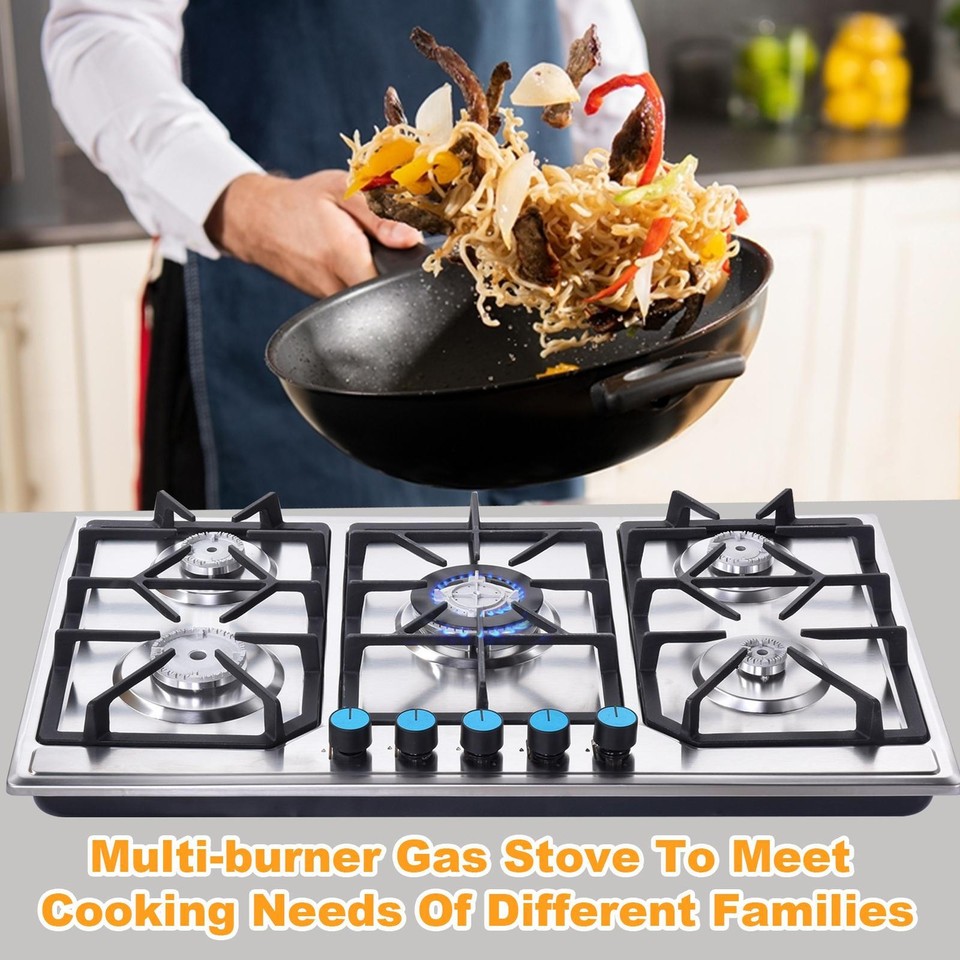 Gas Stove 5 Burner Propane Stove Portable Auto Ignition Gas Cooktop LPG ...