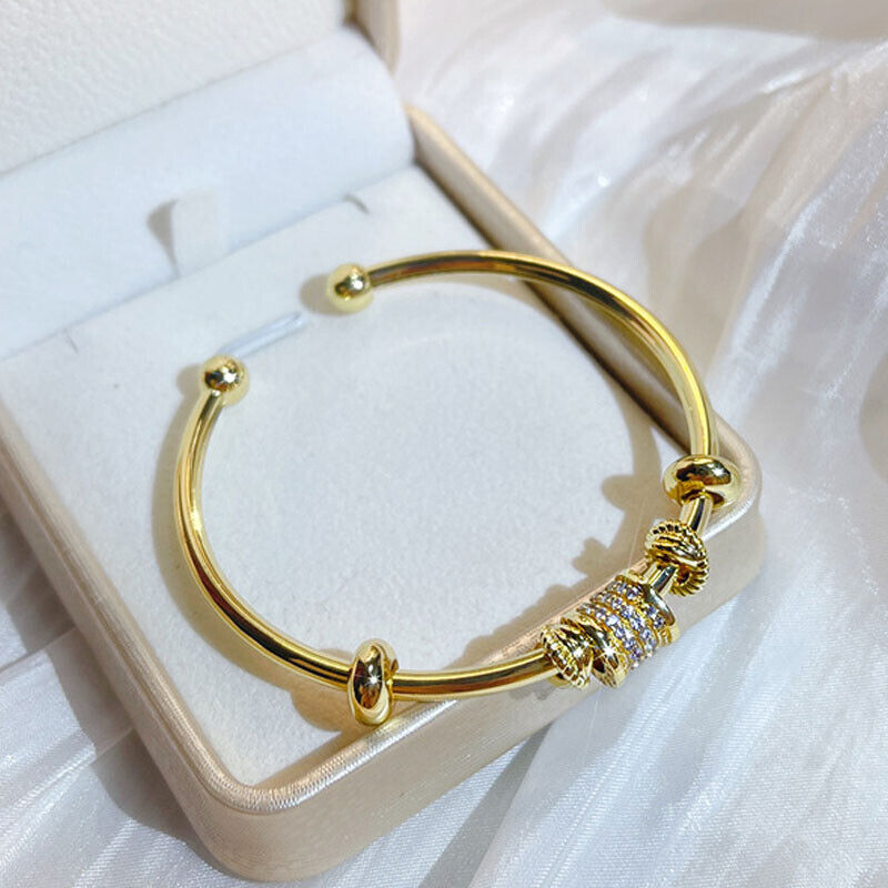 Gold Bangle Ball Open Torque Bangle for Women with Cubic Zirconia ...