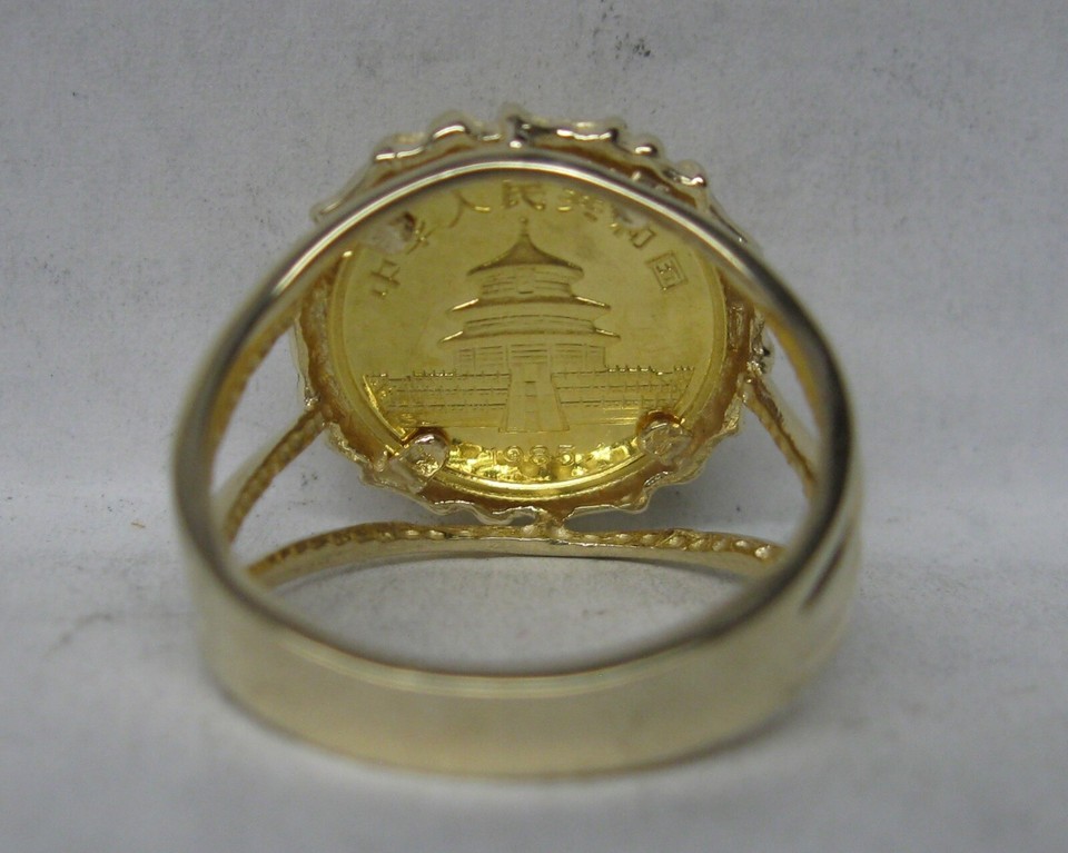 1/20 Oz 1985 PANDA .999 FINE GOLD 5 YUAN COIN WITH 14K SOLID GOLD RING ...
