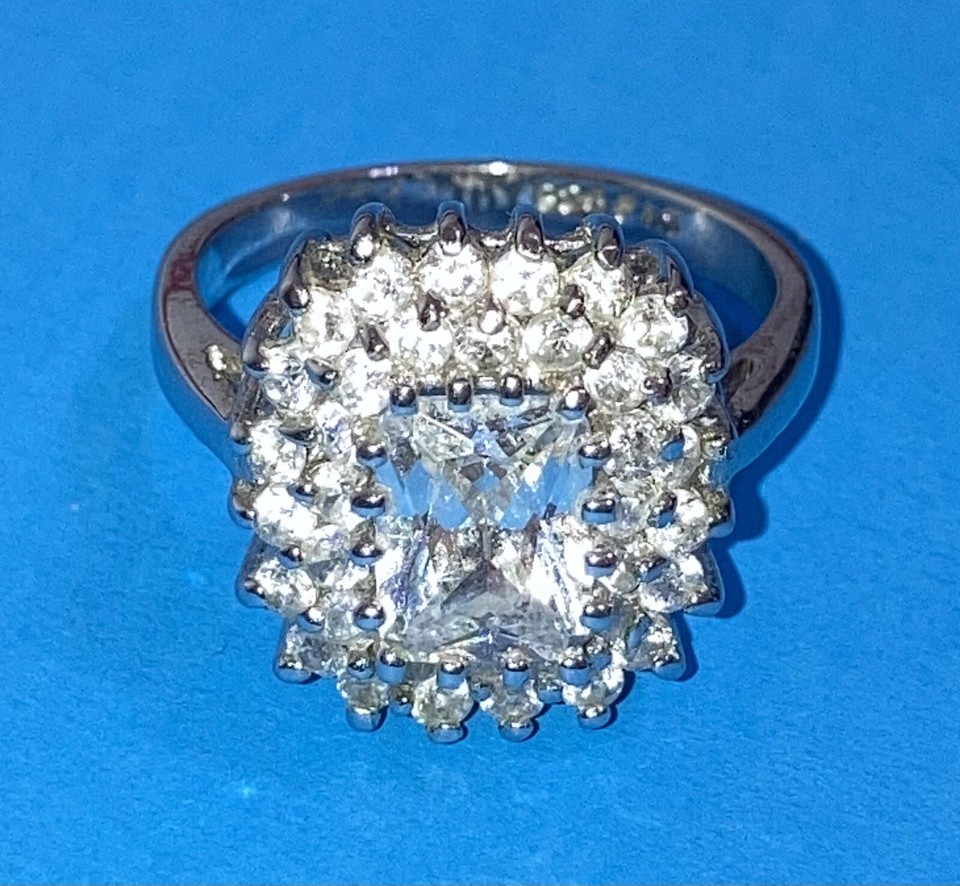 VINTAGE .925 DESIGNER FAS WHITE STONE CLUSTER COCKTAIL STERLING SILVER ...