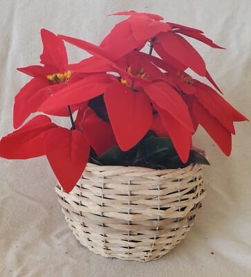 Round Flower Basket with Artificial Poinsettia Special Christmas Gift ...