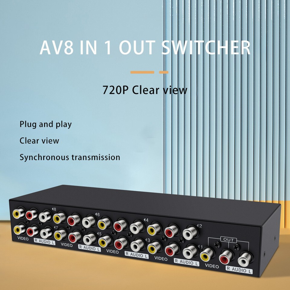 AV Switch Box Composite Selector 8 Port RCA Audio Video 8 In 1 Out To ...