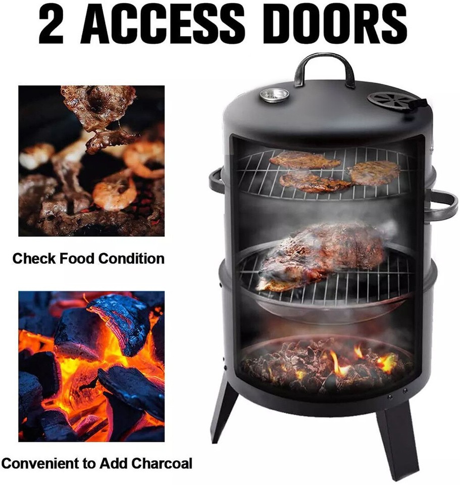 OUTDOOR BARBECUE SMOKER CHARCOAL BBQ GRILL GARDEN COOKER PATIO DRUM ...