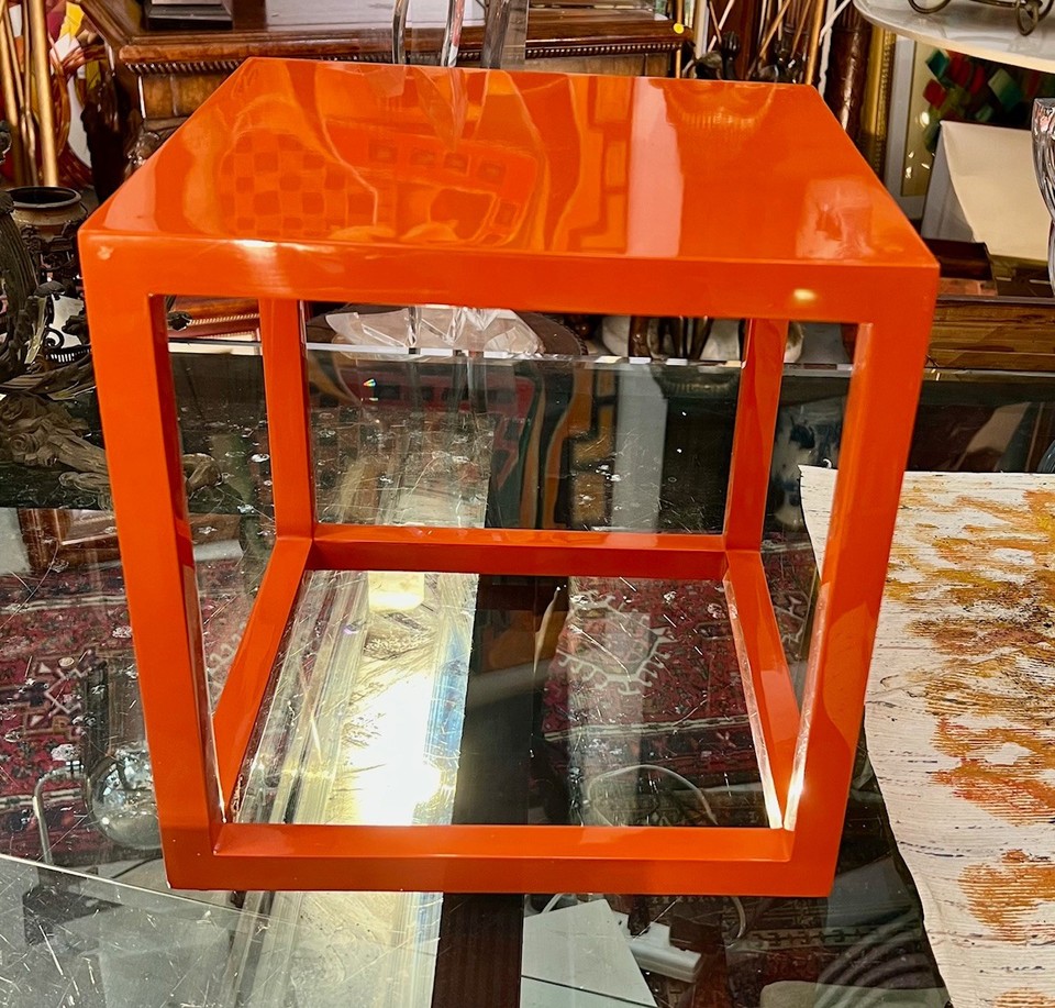 Jonathan Adler Orange SMALL Lacquer 9" Cube Occasional Side Table NEW ...