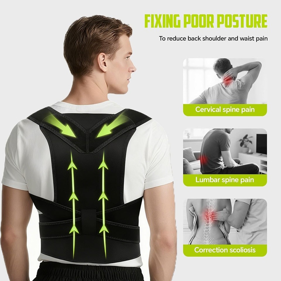 Men Women Posture Corrector Full Back Support Brace Clavicle Back Pain ...