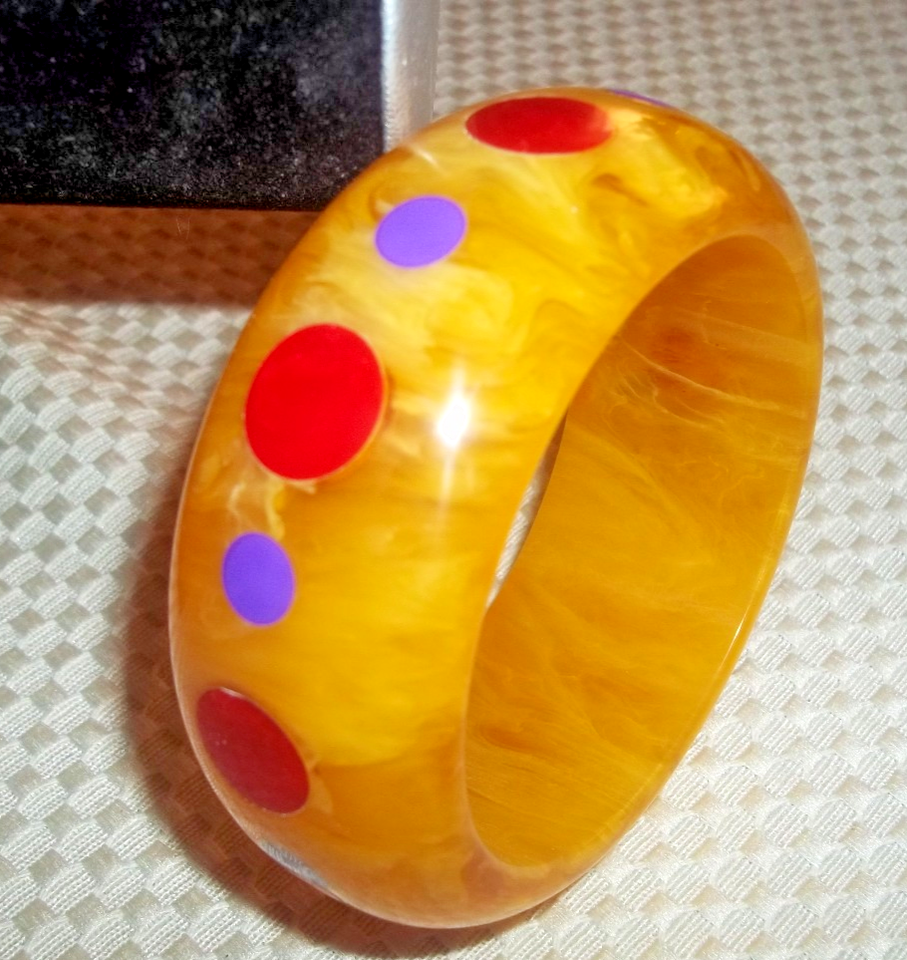 Vintage Bakelite Bracelet w/ Red & Purple Inlaid Dots Beautifully Done ...