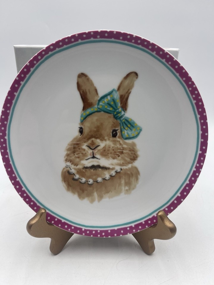 Pier 1 Imports Easter Bunny Rabbit Faces Salad Plates Set of 4 Bows ...
