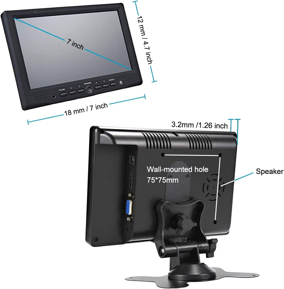 7 Inch Mini Monitor Small HDMI Monitor Portable HD 1080P VGA Monitor ...