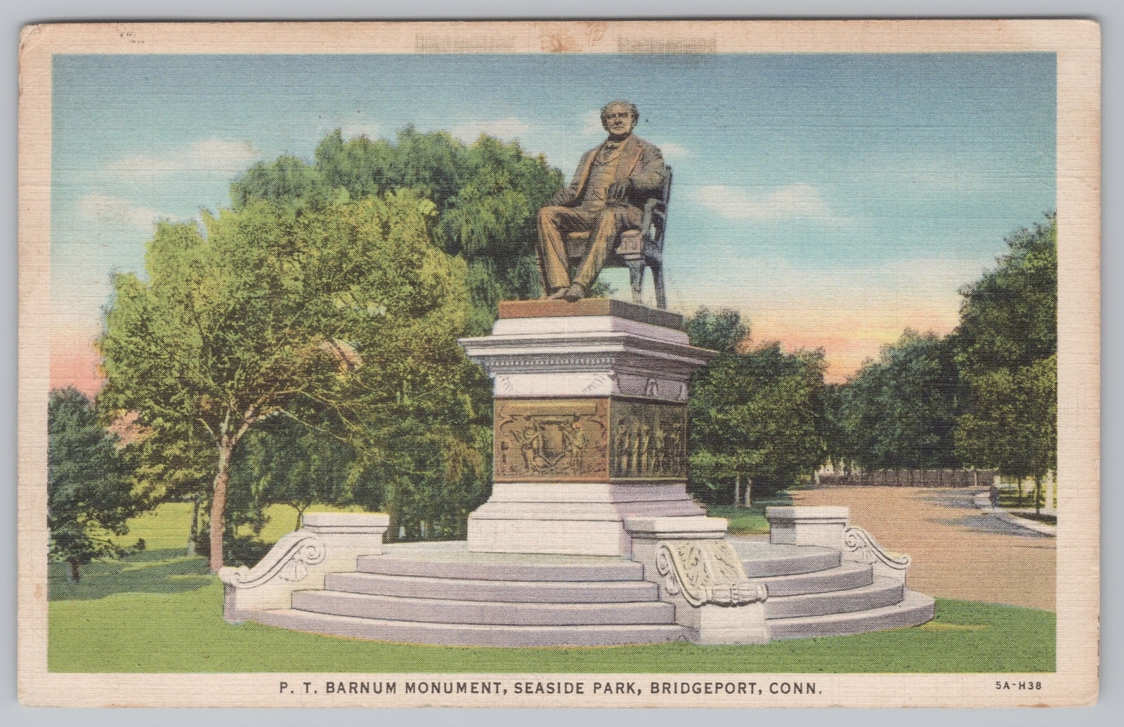Bridgeport Connecticut~Seaside Park~P T Barnum Monument~Linen Postcard ...