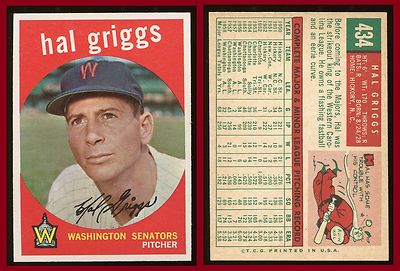 1959 Topps #434 Hal Griggs *Senators* EX/EX+ **AA-4902** | eBay