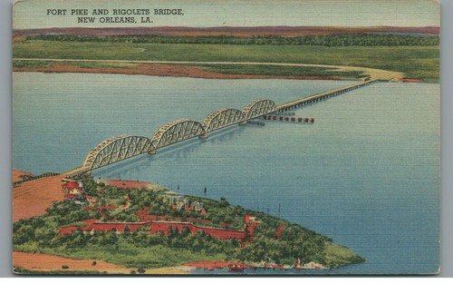Vintage 1937 Linen Postcard: Fort Pike & Rigolets Bridge New Orleans LA ...