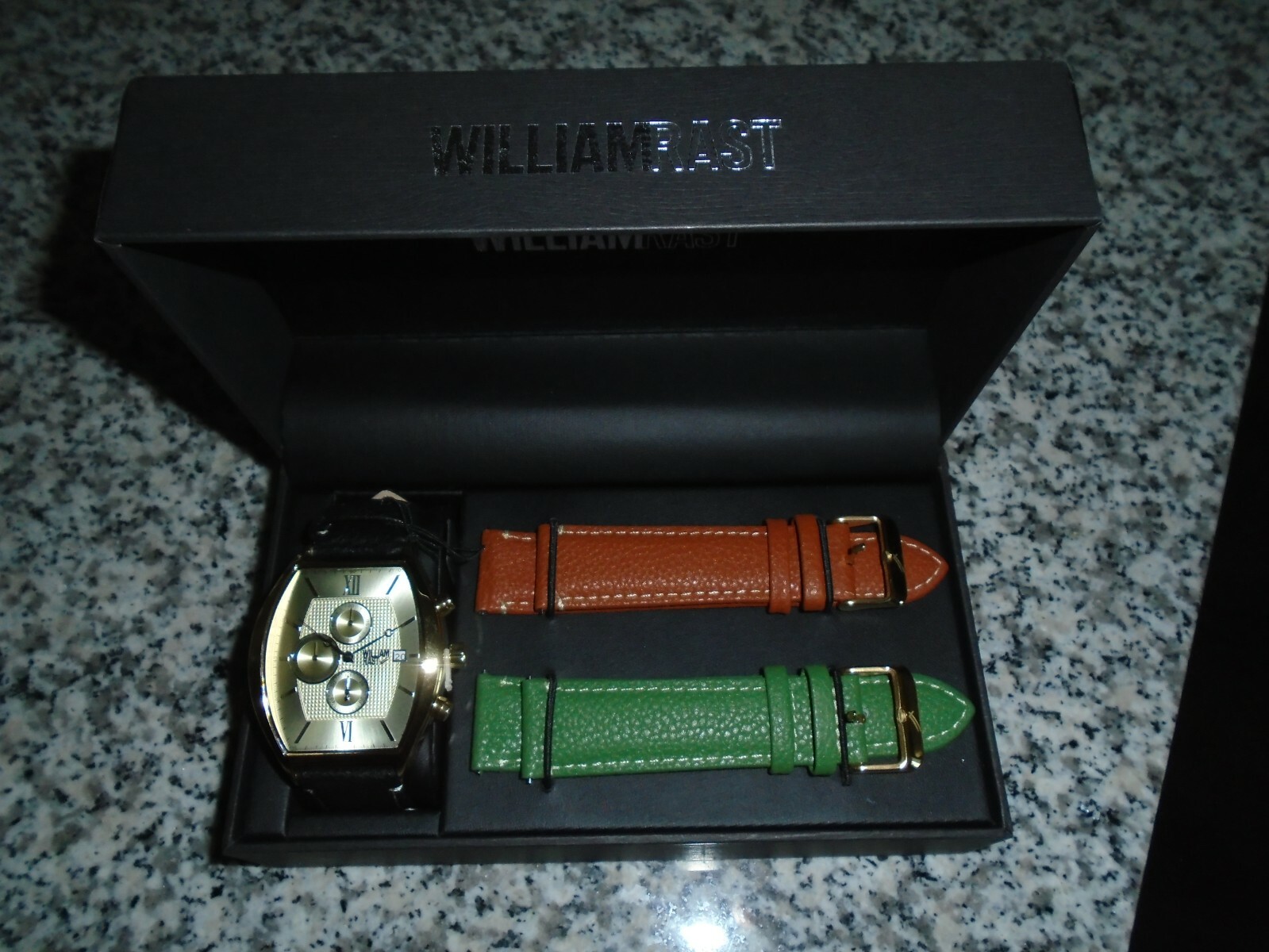 MENS WILLIAM RAST STAINLESS STEEL CHRONOGRAPH WATCH W/3 LEATHER BANDS ...