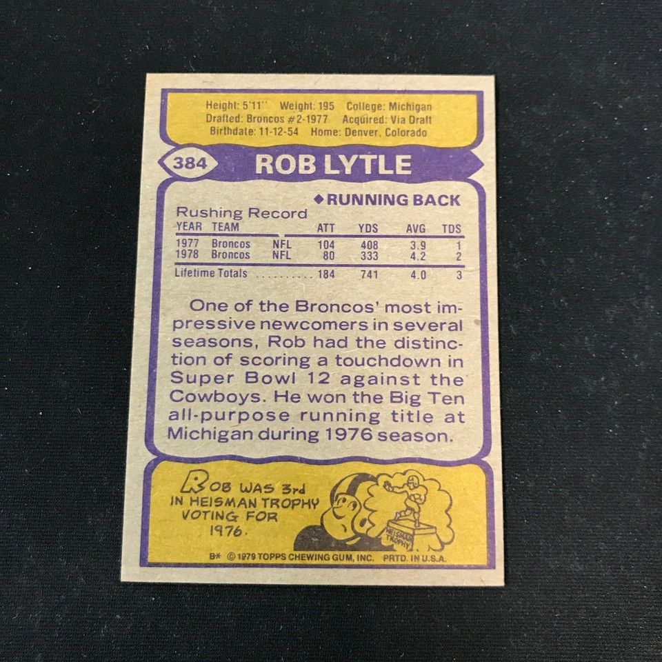 1979 Topps #384 ROB LYTLE Denver Broncos NRMT *CT29 | eBay