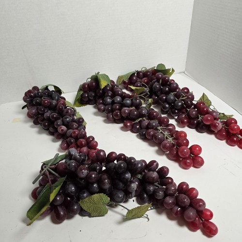 VTG Lot 4 Rubber Faux Fake GRAPE Clusters w/ Leaves Red Purple Home ...