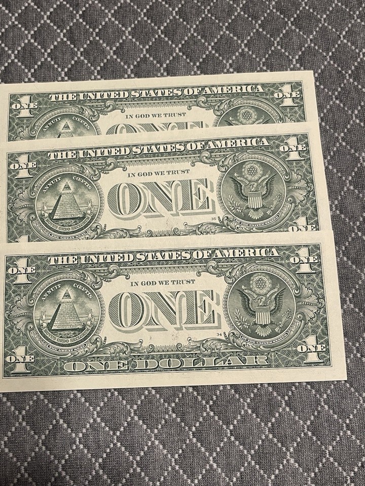 True Binary 3s And 8s Fancy Serial Number One Dollar Bills Lot Of 3 ...