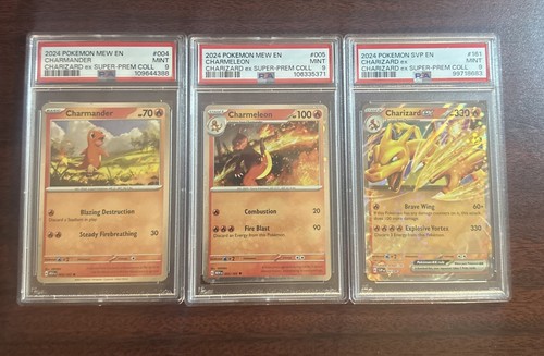 2024 Pokemon Mew En-151 Charmander,Charmeleon Charizard Ex Super-Prem ...