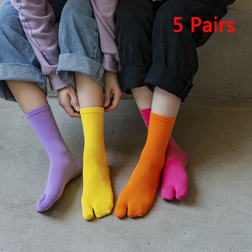 5Pair Women's Split Toe Socks Japanese Kimono Flip Flop Two Fingers ...