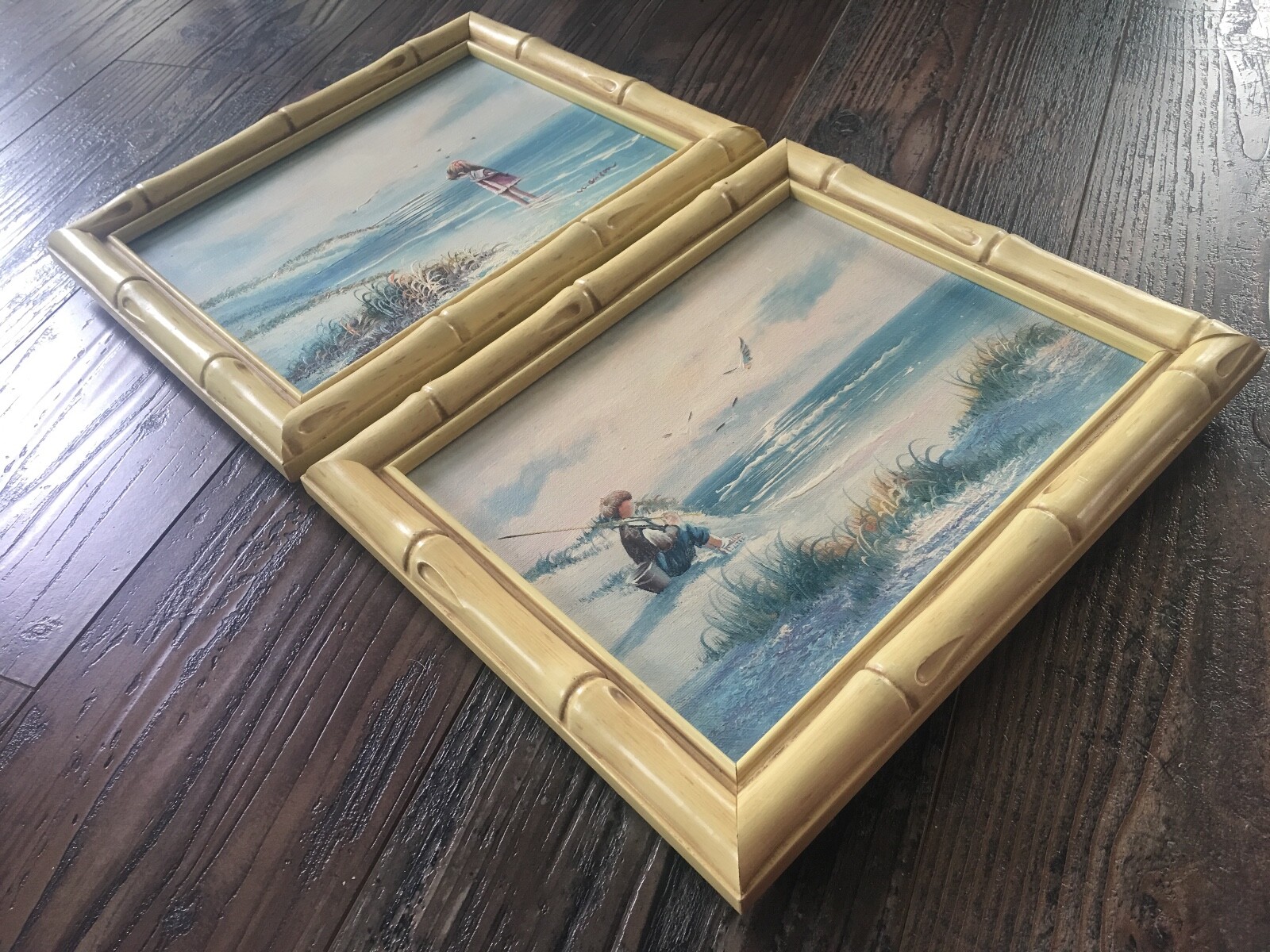 2 Original Oil Paintings Signed W. Amion, Boy & Girl Playing At Sea ...