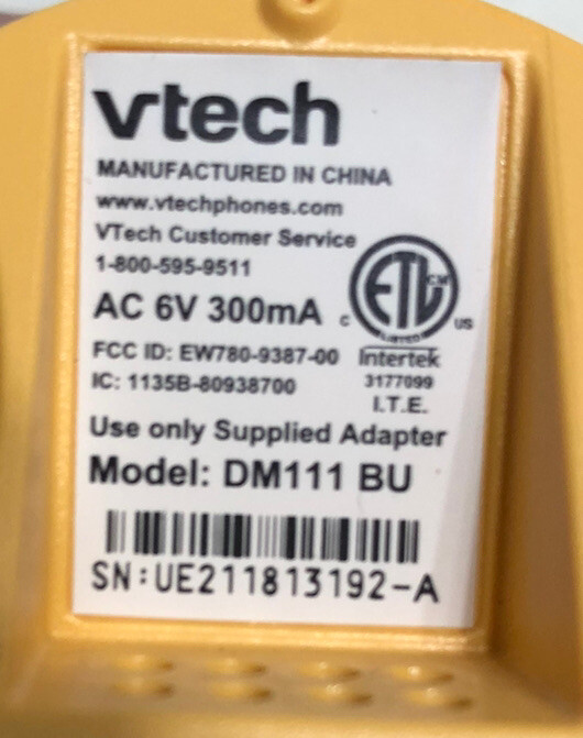 VTech Baby Monitor Baby Unit DM111 BU Baby Unit Only And Charger Cord ...