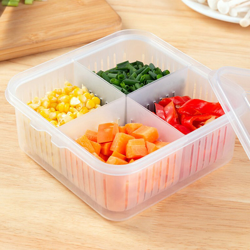 4 Grids Food Fruit Storage Box Compartment Refrigerator Freezer ...