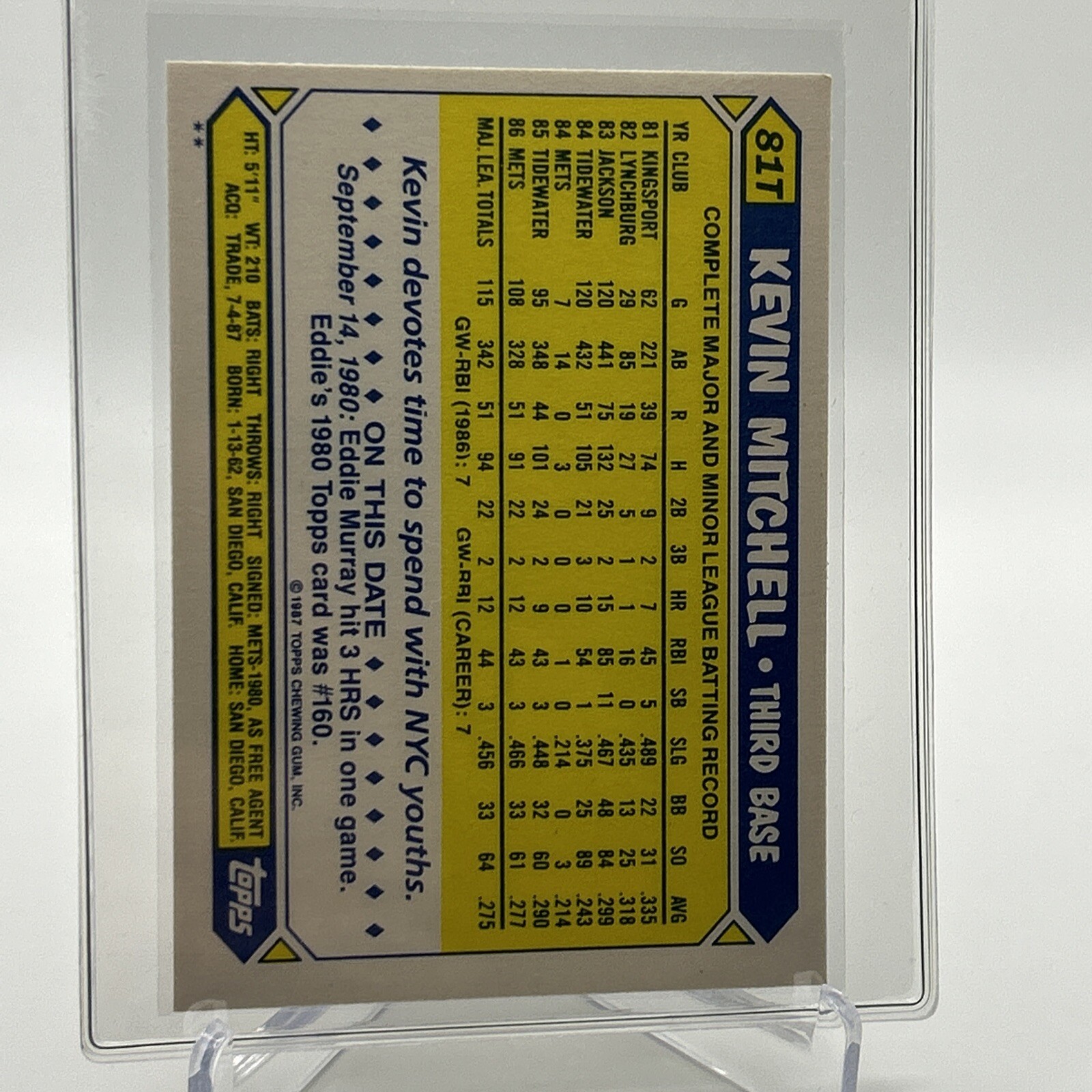 1987 Topps Traded Kevin Mitchell Rookie Card #81T NM-MT FREE SHIPPING ...