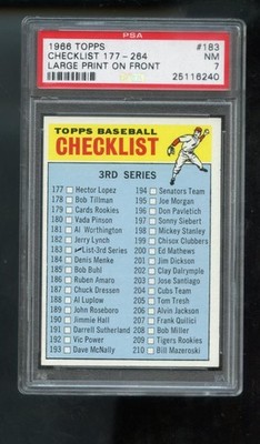 1966 Topps #183 Checklist 3rd Series Third Large Prnt PSA 7 Graded ...