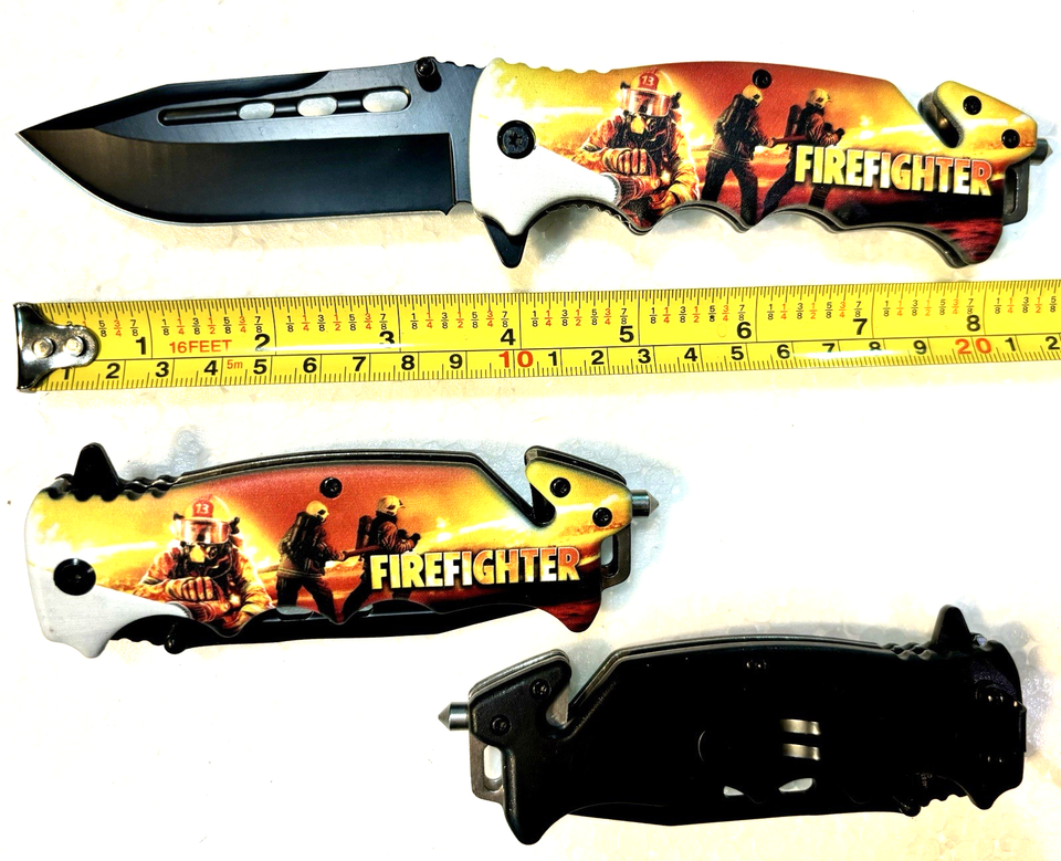 LOT of 5 new Pocket knives Firefighter knife assisted opening stainless ...