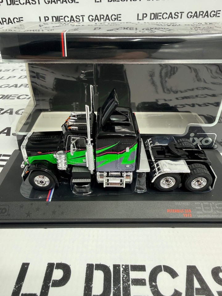 IXO Models 1973 Peterbilt 359 Black w/ Green Design Semi Truck 1:64 ...