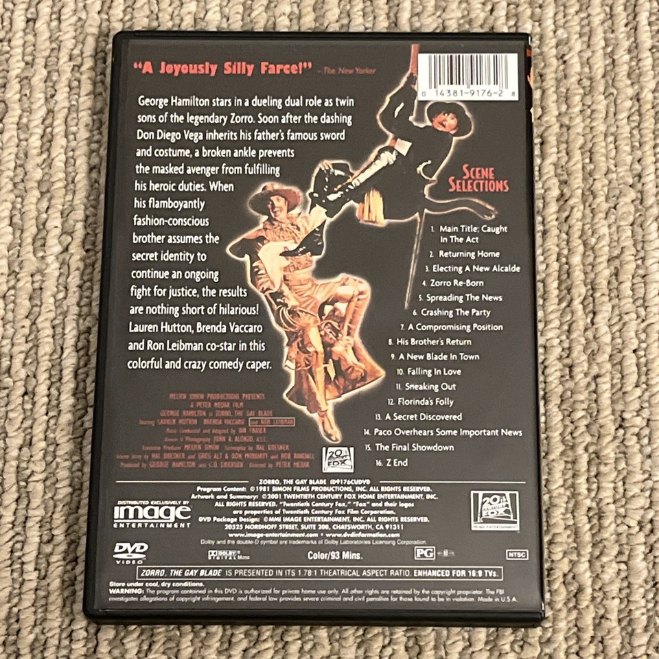 Zorro the Gay Blade DVD George Hamilton Lauren Hutton US Pressing | eBay
