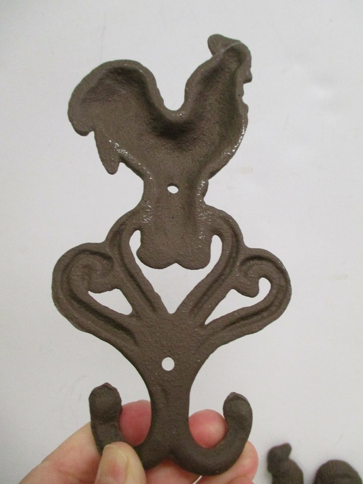 Pair of Rooster Hen double Wall Hook Rack 6.5"x3.25" Farm Rustic Home ...