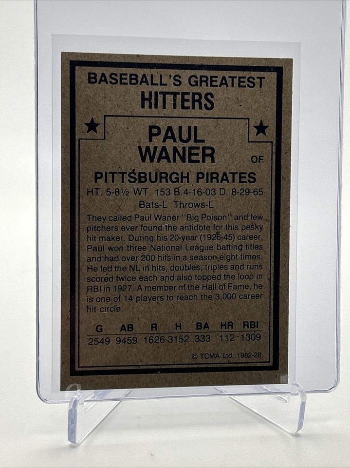 1982 TCMA Greatest Hitters Paul Waner Baseball Card #28 Mint FREE ...