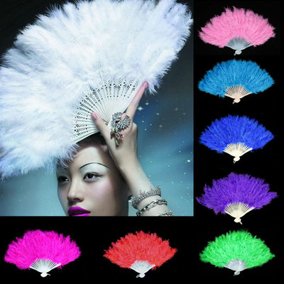 Women Feather Fans Folding Dance Hand Fan Halloween Fancy Party Decor ...