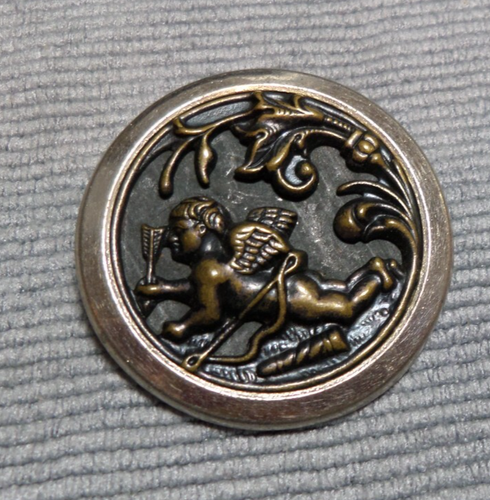 Large Vintage Antique Metal Picture Button CUPID AT REST | eBay