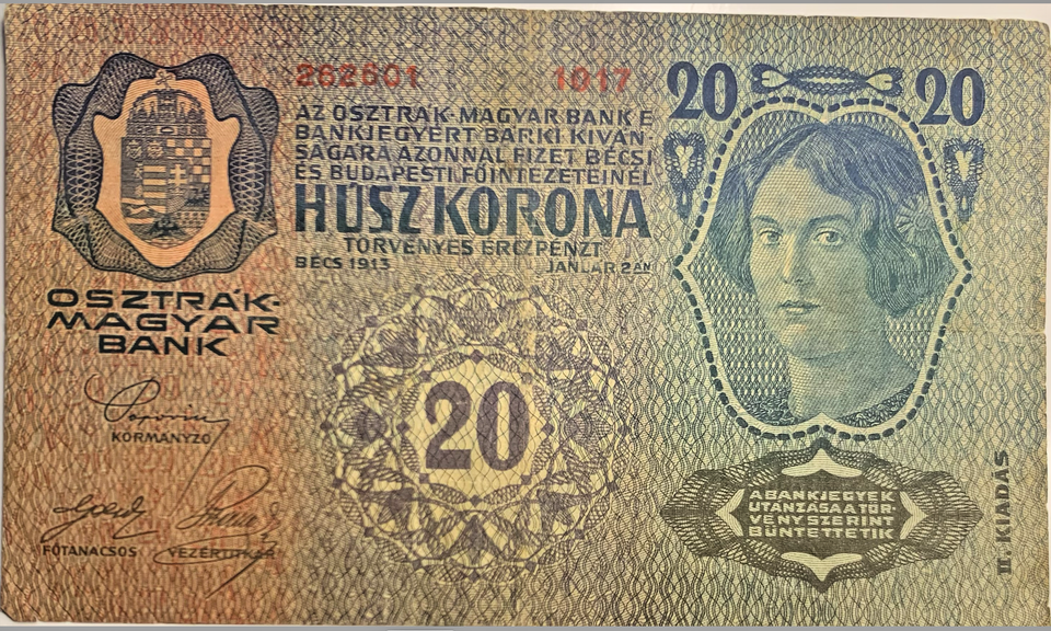 Rare 1913 Austrian 20 Kronen Banknote - Austro-Hungarian Empire | eBay